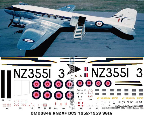 Old models Decals 0846 Douglas DC-3 Dakota - Royal New Zealand Air Force 1953-1962 Scheme