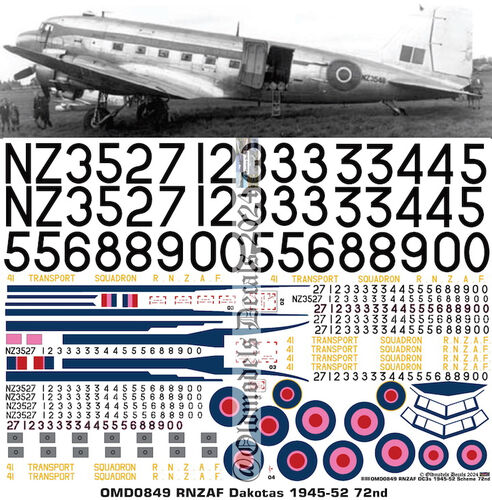 Old models Decals 0849 Douglas DC-3 Dakota - Royal New Zealand Air Force 1945-1952 Scheme