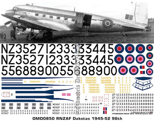 Old models Decals 0850 Douglas DC-3 Dakota - Royal New Zealand Air Force 1945-1952 Scheme
