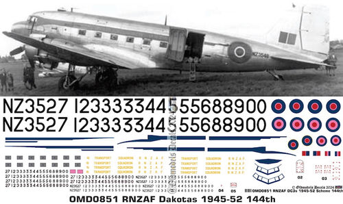 Old models Decals 0851 Douglas DC-3 Dakota - Royal New Zealand Air Force 1945-1952 Scheme