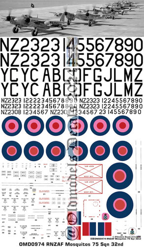 NEW! Old models Decals 0974 de Havilland Mosquito - RNZAF 75 Sqn