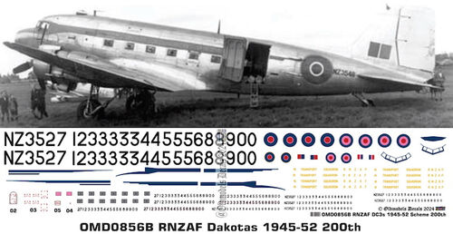 Old models Decals 0856B Douglas DC-3 Dakota - Royal New Zealand Air Force 1945-1952 Scheme