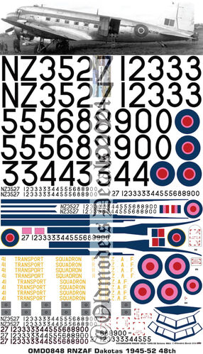 Old models Decals 0848 Douglas DC-3 Dakota - Royal New Zealand Air Force 1945-1952 Scheme