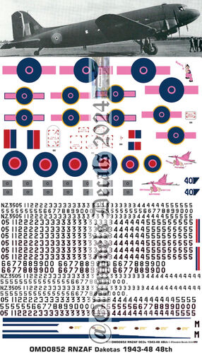 Old models Decals 0852 Douglas DC-3 Dakota - Royal New Zealand Air Force 1943-1948 Scheme