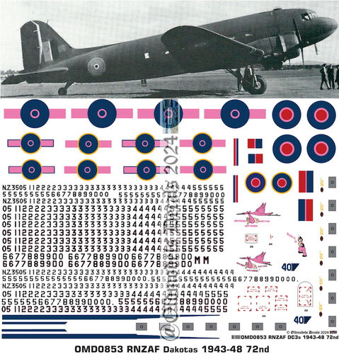 Old models Decals 0853 Douglas DC-3 Dakota - Royal New Zealand Air Force 1943-1948 Scheme