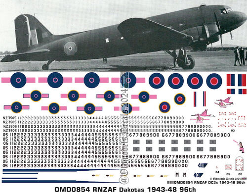 Old models Decals 0854 Douglas DC-3 Dakota - Royal New Zealand Air Force 1943-1948 Scheme