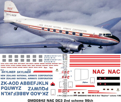 Old models Decals 0842 Douglas DC-3 - National Airways Corporation (NAC) 2nd "Skyliner" Scheme