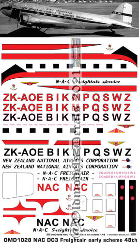 Old models Decals 1028 Douglas DC3 - National Airways Corporation (NAC) / Freightair Early Scheme