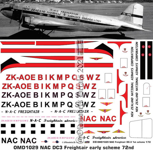 Old models Decals 1029 Douglas DC3 - National Airways Corporation (NAC) / Freightair Early Scheme