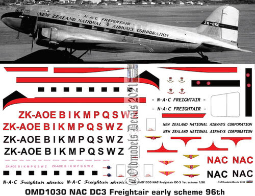 Old models Decals 1030 Douglas DC3 - National Airways Corporation (NAC) / Freightair Early Scheme