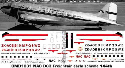 Old models Decals 1031 Douglas DC3 - National Airways Corporation (NAC) / Freightair Early Scheme