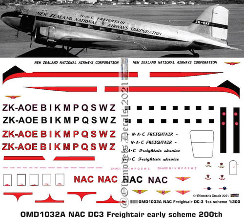 Old models Decals 1032A Douglas DC3 - National Airways Corporation (NAC) / Freightair Early Scheme
