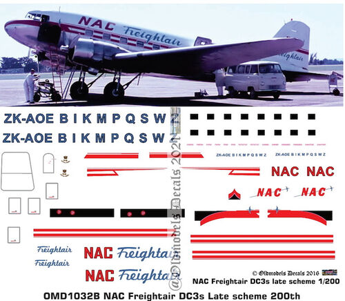 Old models Decals 1032B Douglas DC3 - National Airways Corporation (NAC) / Freightair Late Scheme