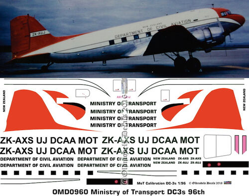 Old models Decals 0960 Douglas DC3 - New Zealand Ministry of Transport