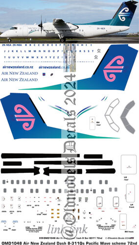Old models Decals 1048 Bombardier Dash8-Q311 - Air New Zeeland Pacific Wave Scheme