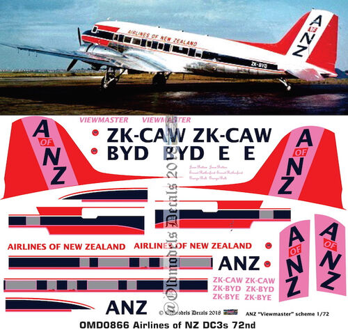 Old models Decals 0866 Douglas DC3 - Airlines of New Zeeland