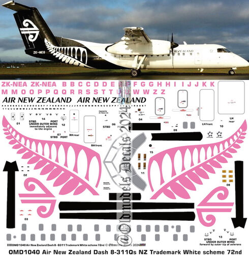Old models Decals 1040 Bombardier Dash8-Q311 - Air New Zeeland Trademark White Scheme