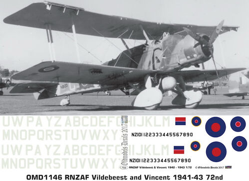 Old models Decals 1146 Vickers Vildebeest and Vincent - RNZAF 1941-1943 Scheme