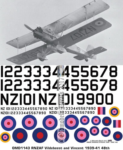Old models Decals 1143 Vickers Vildebeest and Vincent - RNZAF 1939-1942 Scheme