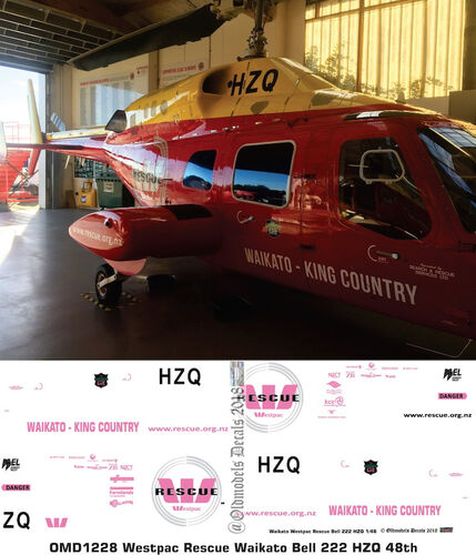 Old models Decals 1228 Bell 222 - Westpac Rescue Waikato HZQ