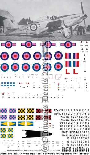 Old models Decals 1198 P-51 D Mustang - RNZAF 1949 Onwards Scheme (incl. TAF) / Not Repainted
