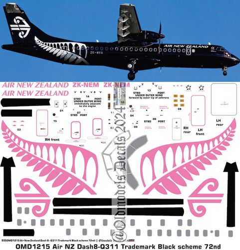 Old models Decals 1215 Bombardier Dash8-Q311 - Air New Zeeland Trademark Black Scheme