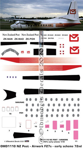 Old models Decals 1110 Fokker F27 - New Zeealand Post / Airwork Early Scheme