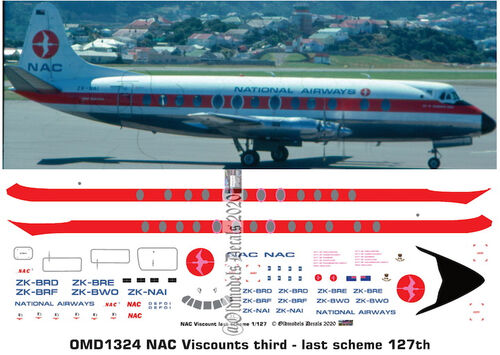 NEW! Old models Decals 1324 Vickers Viscount 807 - National Airways Corporation (NAC) Third Scheme