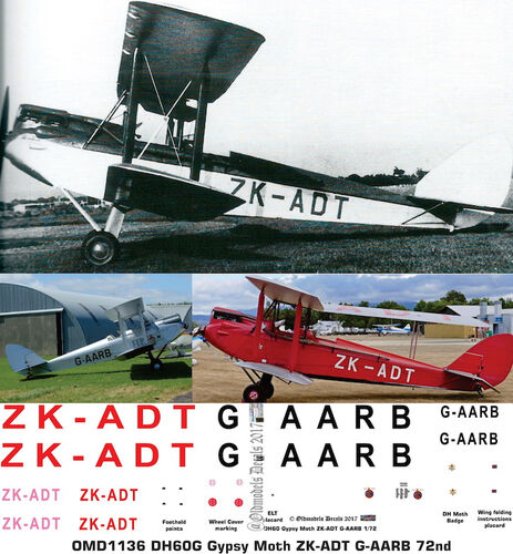 Old models Decals 1136 de Havilland DH.60 Gypsy Moth - ZK-ADT G-AARB