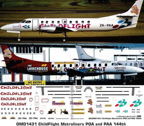 Old models Decals 1431 Swearingen SA-226TC - ChildFlight (ZK-POA & PAA)