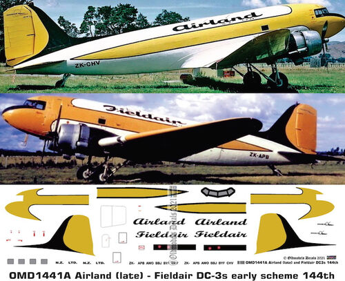 Old models Decals 1441A Douglas DC-3 - Airland (Late Scheme) / Fieldair