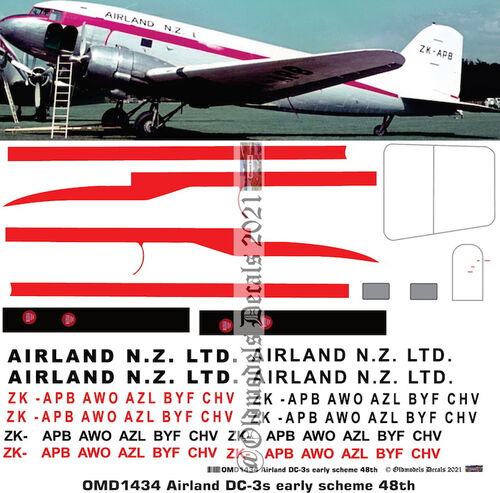 Old models Decals 1434 Douglas DC-3 - Airland New Zeeland Early Scheme