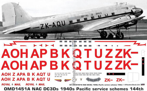 NEW! Old models Decals 1451A Douglas DC3 - National Airways Corporation (NAC) 1940s Pacific Service Scheme
