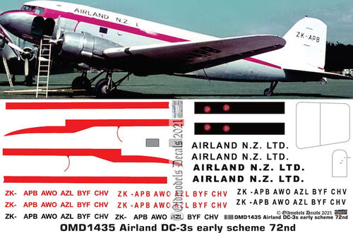Old models Decals 1435 Douglas DC-3 - Airland New Zeeland Early Scheme