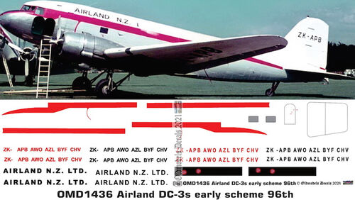 Old models Decals 1436 Douglas DC-3 - Airland New Zeeland Early Scheme