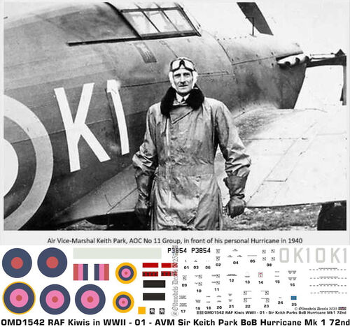 NEW! Old models Decals 1542 RAF Kiwis WWII Part 1 - Sir Keith Parks BoB Hurricane Mk.I