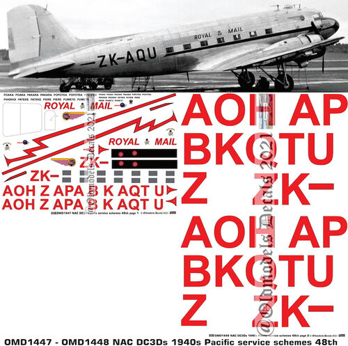NEW! Old models Decals 1447-OMD-1448 Douglas DC3 - National Airways Corporation (NAC) 1940s Pacific Service Scheme