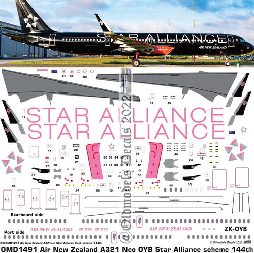 Old models Decals 1491 Airbus A321neo - Air New Zeeland Star Alliance Black Scheme