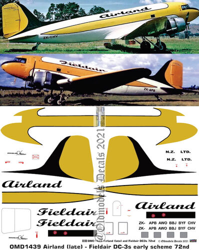 Old models Decals 1439 Douglas DC-3 - Airland (Late Scheme) / Fieldair