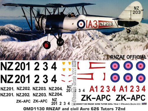 Old models Decals 1130 Avro 626 Tutor - Royal New Zealand Air Force & Civil Service