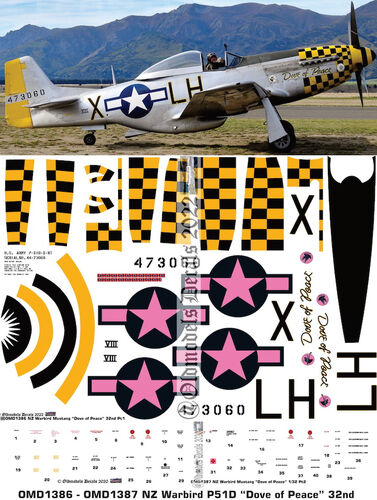 Old models Decals 1386-OMD-1387 P-51 D Mustang - New Zeeland Warbird Dove of Peace