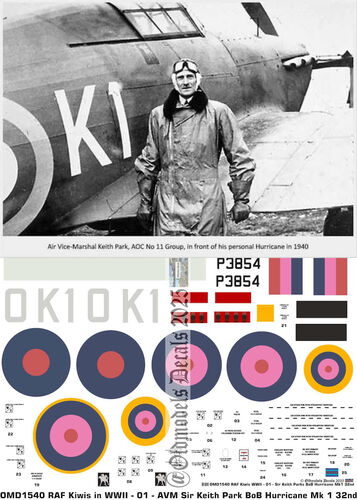 NEW! Old models Decals 1540 RAF Kiwis WWII Part 1 - Sir Keith Parks BoB Hurricane Mk.I