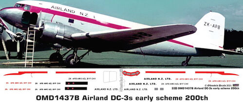 Old models Decals 1437B Douglas DC-3 - Airland New Zeeland Early Scheme