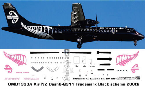 Old models Decals 1333A Bombardier Dash8-Q311 - Air New Zeeland Trademark Black Scheme