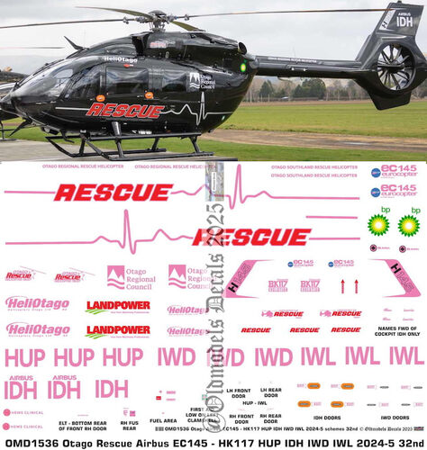 Old models Decals 1536 Airbus EC145 - HK117 Otago Rescue