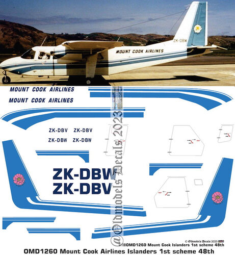 Old models Decals 1260 BN-2 Islander - Mount Cook Airlines 1st Scheme