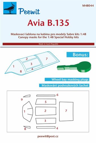 Peewit 48044 Avia B-135 - Canopy and Undercarriage Bay Paint Masks Set (for Special Hobby Kits)