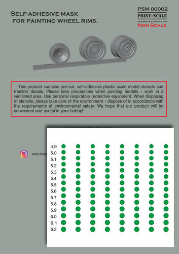 Print Scale PSM00002 Self-Adhesive Mask for Painting Wheel Rims (dia. 4,9 - 6,2 mm)