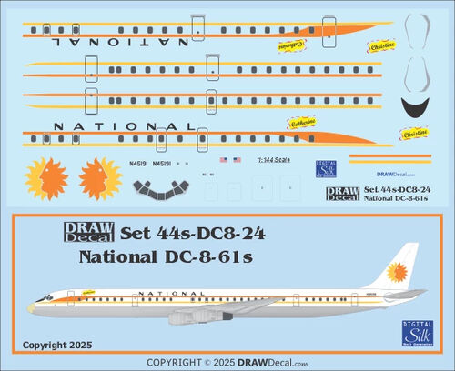 Draw Decal 44-DC8-24 McDonnell Douglas DC-8-61 - National "Sun King"
