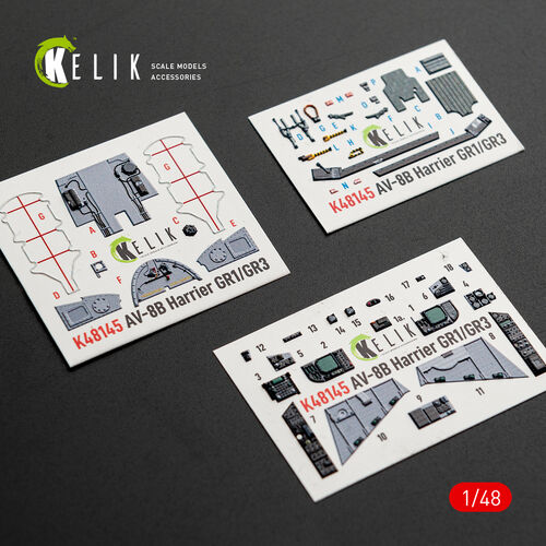 KELIK K48145 McDonnell Duglas AV-8 B Harrier - Interior 3D Decals (for Hasegawa Kits)